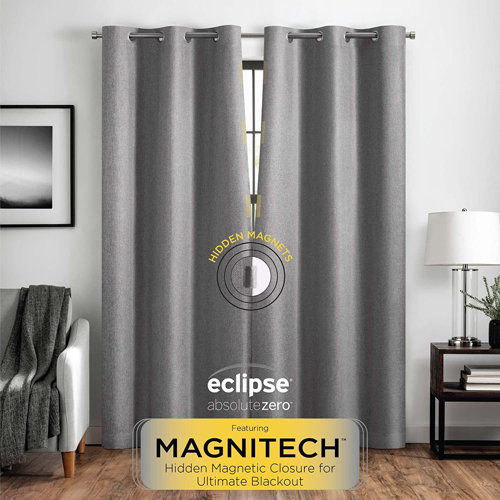Eclipse Curtains Eclipse Welwick Magnitech 100% Blackout Curtain, Grommet, Seamless Magnetic ...